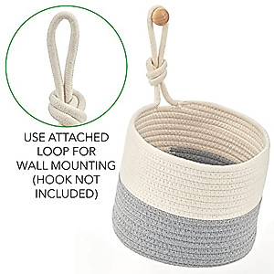 mDesign Casual Round Woven Cotton Rope Bathroom Basket with Tie Handles - Storage Organizer Set for Countertop, Floor, Closet or Vanity, Holds Toilet Paper, Towels, or Magazines, Set of 2, White/Gray