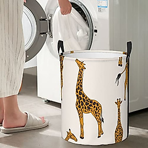 Laundry Basket,Giraffe African Animal Nursery,Large Canvas Fabric Lightweight Storage Basket/Toy Organizer/Dirty Clothes Collapsible Waterproof For College Dorms-Large