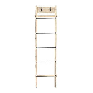 Creative Co-Op Fir Wood Wall Metal Bar and 2 Hooks Decorative Ladder, Natural