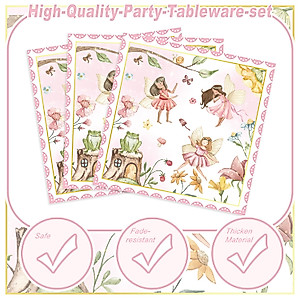 120PCS Fairy Party Supplies for Girls 1st 2rd First Birthday Fairies Enchanted Themed Baby Shower Party Decorations Garden flower Tableware Set Paper Plates Napkins Forks for 20 Guests