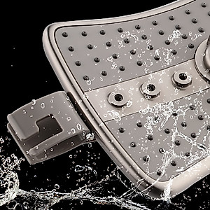 BRIGHT SHOWERS 10 Inch Shower Arm Extender with Shower Head Combo with Two Spray Setting Fixed Shower Head and Two Spray Settings Handheld Shower Head with Grey Face, Brushed Nickel