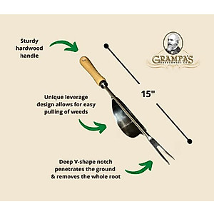 Grampa's Hand Weeder Tool - The Perfect Lightweight Easy to Use Weed Puller Tool for Garden - Durable Unique Lever Design with V-Shaped Forks Allows for Easy Removal of Weeds & Their Roots.