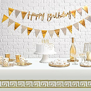 Amatra 4 Pack 108" X 54" Black and Gold Premium Disposable Plastic Tablecloth for 8ft Long Rectangle Tables, Waterproof Covers for Party, Picnic, Banquet & Kid’s Activities