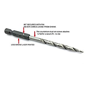 FTG USA Wood Countersink Drill Bit Set 5 Sizes Set Countersink #4, 6, 8, 10, 12 Tapered Drill Bits with Hex Shank Countersink bit, 2 Stop Collar, 1 Allen Wrench, 6 Storage Containers
