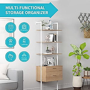 CECER Bookshelf with Wood Drawers and Matte Steel Frame for Small Places Bedroom Office Apartment