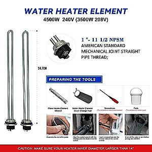 EWH-05 Electric Water Heater Tune-Up Kit, Includes Two 4500W 240V Water Heater Elements, Upper Thermostat, Lower Thermostat, Two Protective Covers, Two Elements Gaskets, Quick Change Tool, Two Wrench