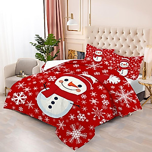 EDGZKO Comforter Set Christmas Snowman: Twin Size Kids Xmas Bedding Sets Red Snowflakes Quilt for Teens Girls Boys Christmas Decor Winter Snow Bed Set 1 Comforter & 1 Pillowcase