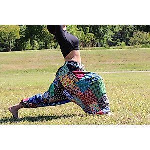 PEACH PEBBLE Women's Harem Pants 100% Cotton, Bohemian Yoga Boho Hippie Aladdin Colorful Patchwork Harem Pants, Soft Cotton Casual Fashion Women