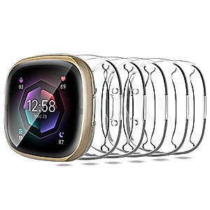 KPYJA 6-Pack Screen Protector Compatible with Fitbit Sense 2/Versa 4 Case, Soft TPU Plated Case All-Around Protective Screen Full Cover Bumper Compatible for Fitbit Sense 2/Versa 4 Smart Watch