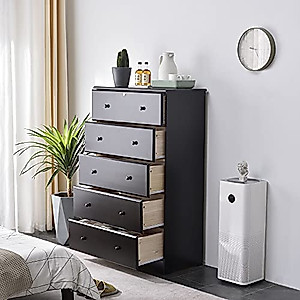 Better Home Products 100% Solid Pine Wood Super Jumbo Chest 5 Deep Drawers; Storage Dresser with Lock; Lock & Key Included. (5 Drawers, Tobacco) Easy Assembly