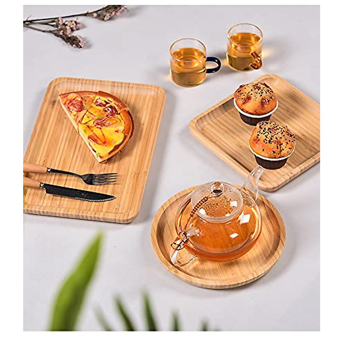 Mojia Personalized Bamboo Serving Trays and Platters, Custom Engraved Decorative Food Platters, Drinks Serving Trays (Rounded Rectangle)