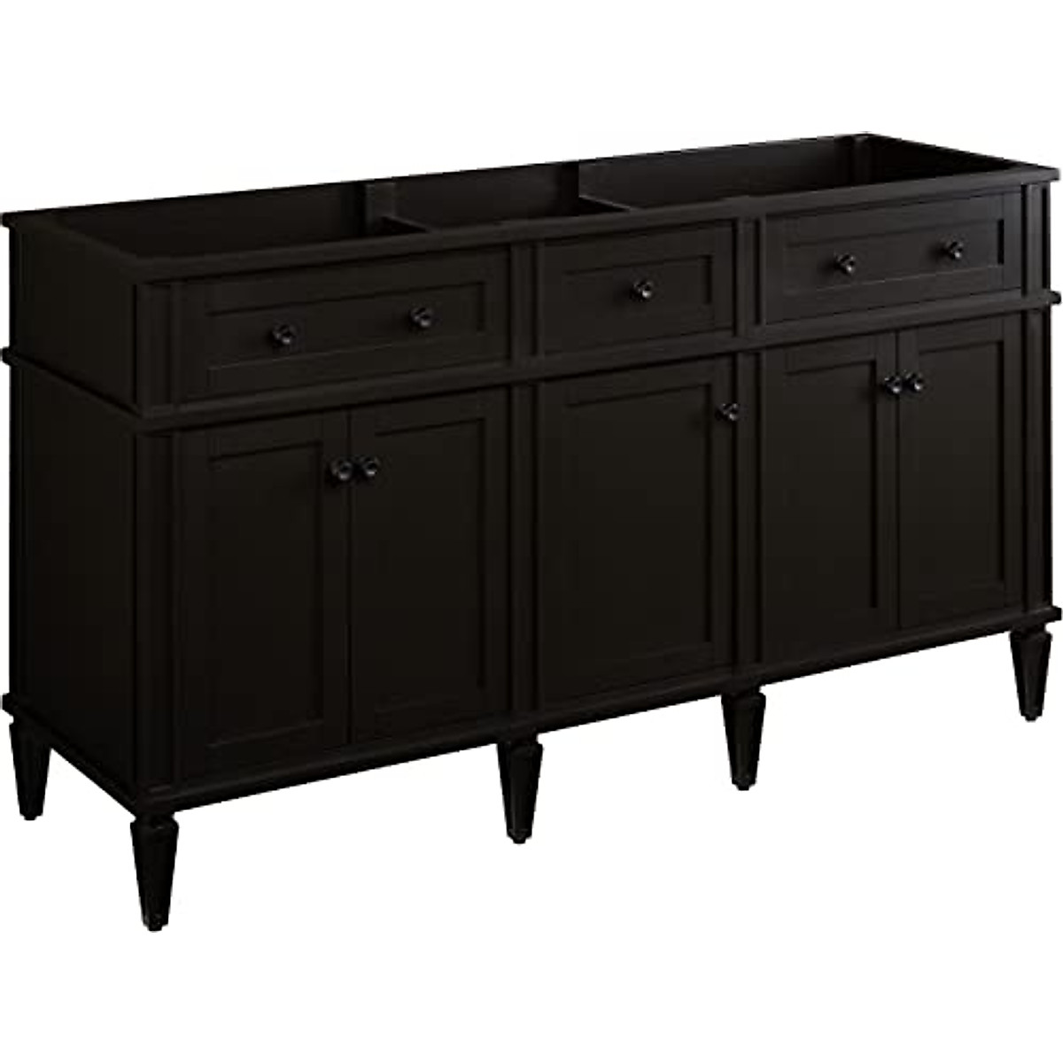 Signature Hardware 953349-60-RUMB-8 Elmdale 60" Free Standing Double Basin Vanity Set with Mahogany Cabinet, Wood Vanity Top, and Porcelain Undermount Sink - 8" Faucet Holes