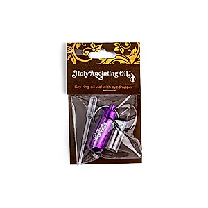 Anointing Oil Bottle Accessory Kit, Purple Keychain Container, Plastic Eyedropper & Small Empty Glass Vial, Screw Top Metal Holder, Protective Travel Set for Holy Oils, Botellas Para Aceite Ungido