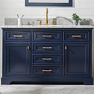Luca Kitchen & Bath Savanna 54" Single Bathroom Vanity Set in Midnight Blue with Carrara Marble Top and Sink