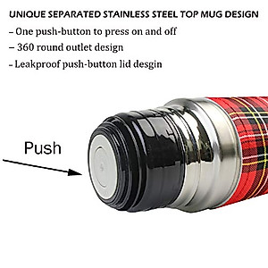 Christmas New Year Tartan Plaid Vacuum Thermos Insulated Water Bottle Stainless Steel Double Wall Flask Bottles Sports Coffee Travel Mug Cup Genuine Leather Cover BPA Free 17 Oz