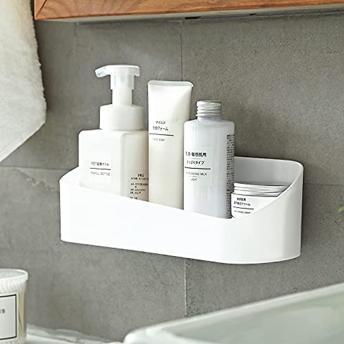 Cedilis 4 Pack Shower Caddy Shelf, Adhesive Bathroom Shower Shelf Organizer, No Drilling Wall Mounted Plastic Shampoo Holder Organizer, Great for Shower Room Bathroom Kitchen, White