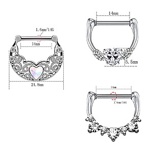 FLOGWE 14G 316L Heart Nipple Cliker Surgial Steel Opal Nipple Ring Nipple Piercing Jewelry Shiny Heart Clear CZ Nipple Bars Nipple Barbell for Women…