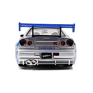 Jada Toys Fast & Furious Brian’s 2002 Nissan Skyline R34 Die-cast Car, 1:24 Scale, Silver & Blue