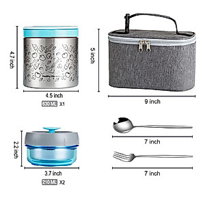 Lille Home Vacuum Insulated Lunch Box Set for Men & Women - Leak-Proof Bento Box, Meal Prep & Food Storage Containers, Lunch Bag, Portable Silverware Set(Blue)