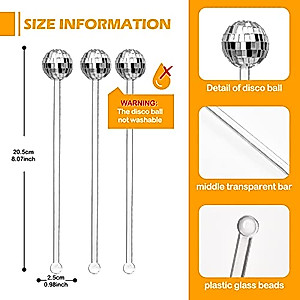 Sawysine 24 Pcs Disco Balls Cocktail Stirrers Plastic Round Top Swizzle Sticks Cake Pops Mirror Ball Coffee Beverage Stirrers for Home Bar Coffee Shop Use (Transparent)
