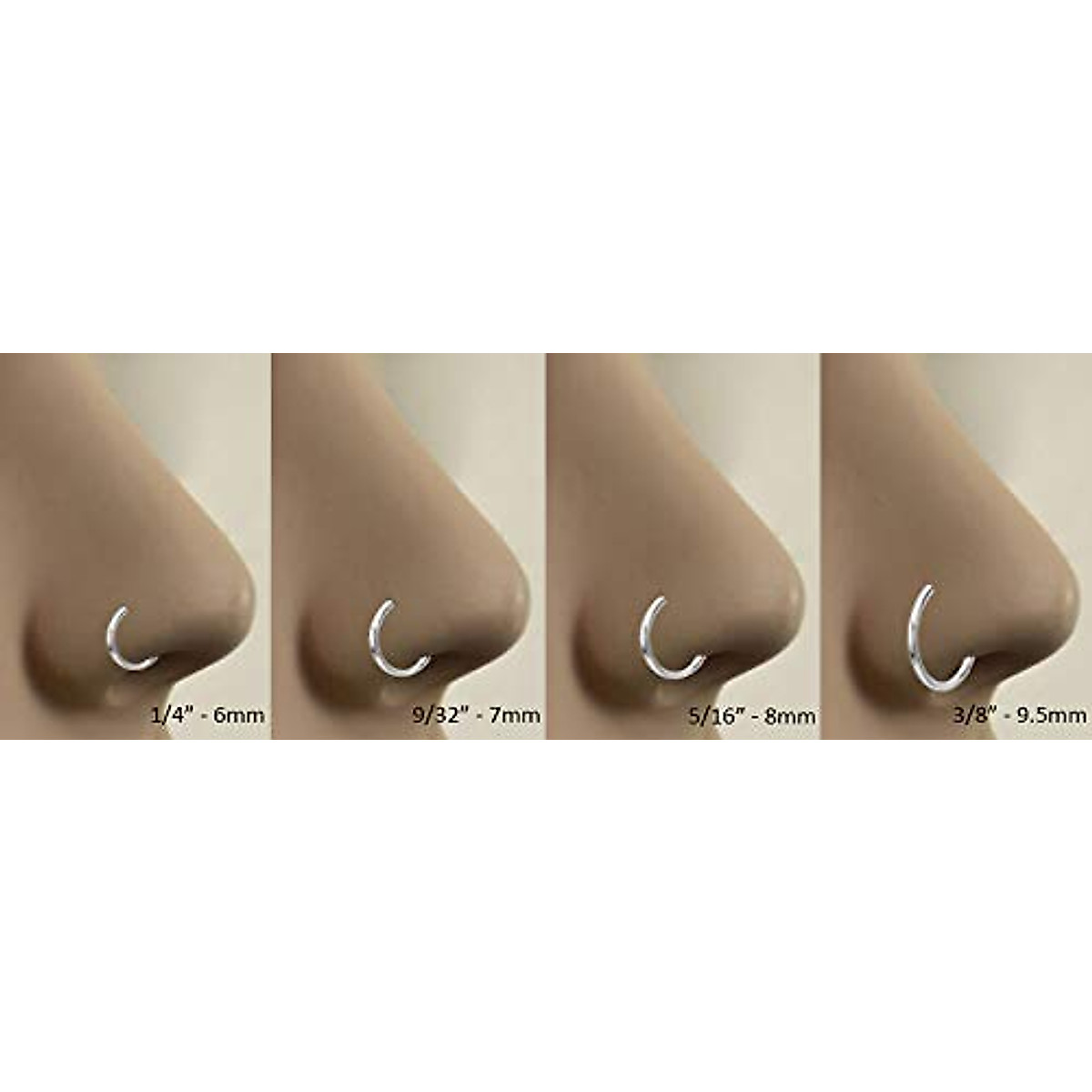 14k Rose Gold Nose Hoops Twisted Seamless Nose Rings 1/4" - 6mm 18G