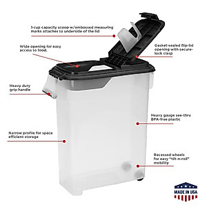 Buddeez Airtight Pet Food Storage Container - 50 QT/50 LB Capacity Dog Food Storage Container, Cat Food Container, Bird Seed Storage Container, Rolling Storage Bin, Air Tight with Handle & Scoop