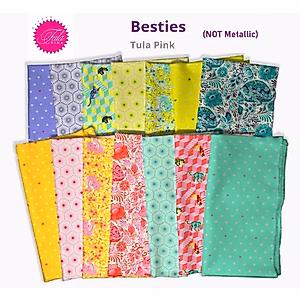 Tula Pink for Free Spirit Besties Hop to It W/Metallic Gold, Fabric by The Yard (Bluebell)