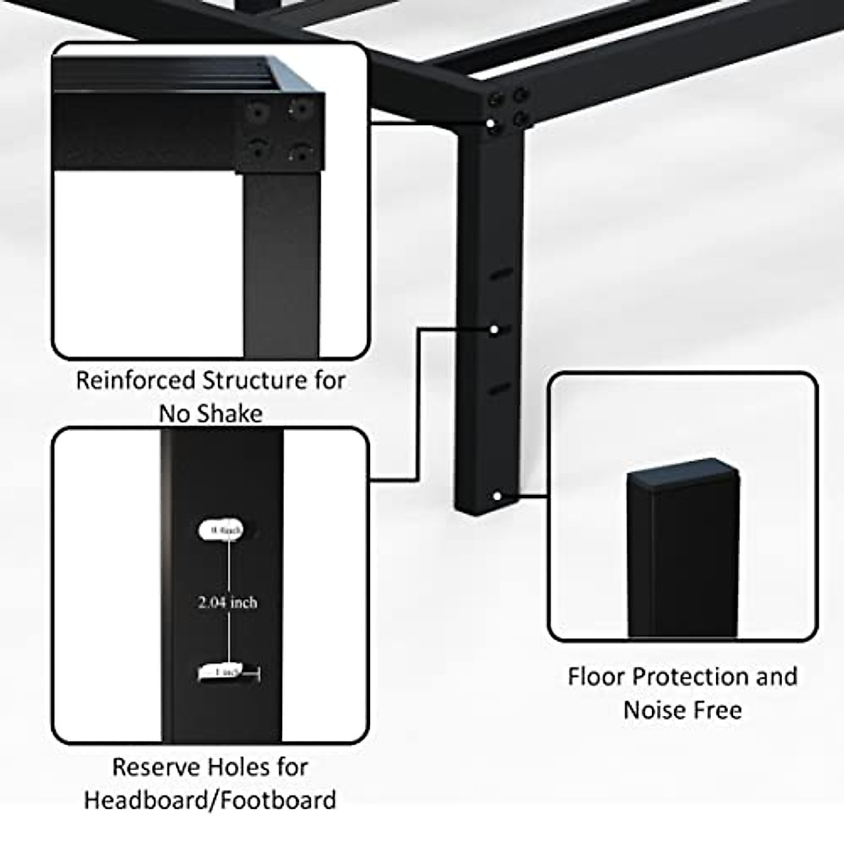EMODA 16 Inch Heavy Duty Twin Bed Frame, Metal Platform Bed Frames No Box Spring Needed, Noise Free, Easy Assembly, Black