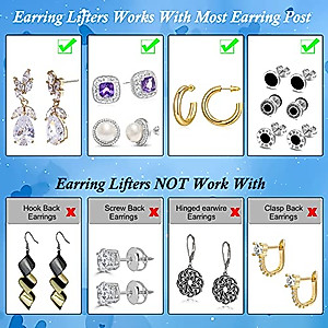2 Pairs Earring Backs for Droopy Ears,Adjustable Crown Large Earring Backs for Heavy Earring,18K Gold Plated Hypoallergenic Earring Lifters Secure Earring Backs for Studs(WhiteGold)