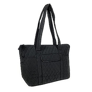 EGFAS Quilted Handbag Purse Shoulder Bag Pocketbook (Medium Solid Black)
