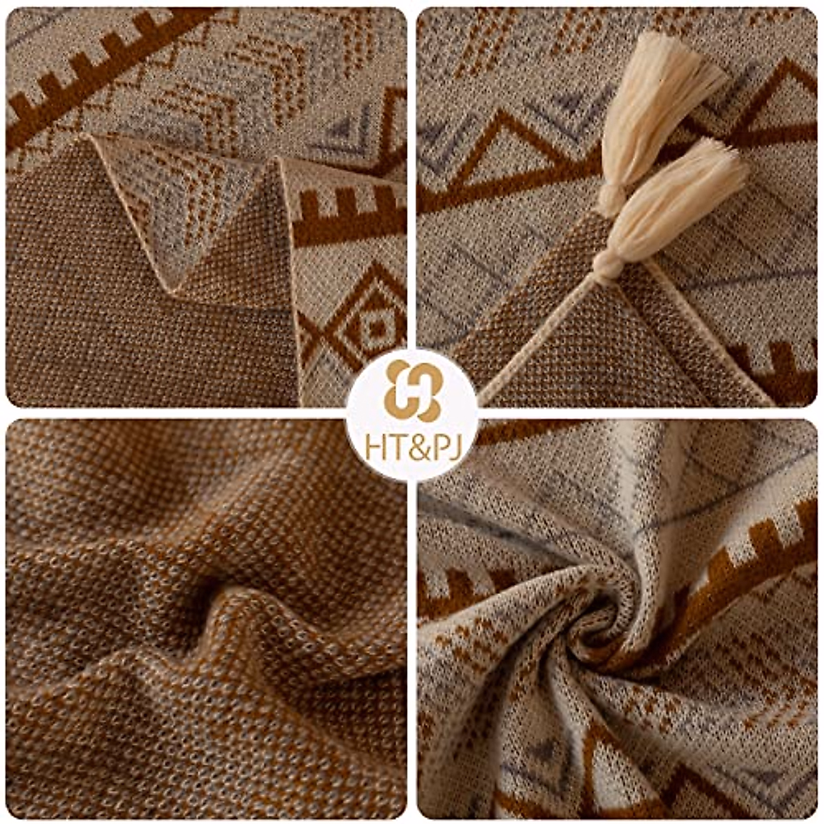 HT&PJ Knit Throw Blanket Boho Throw Blanket with Tassels Super Soft Warm Cozy Decorative Blanket for Bed, Sofa, Couch, Living Room All Seasons-Brown, 50"×60"
