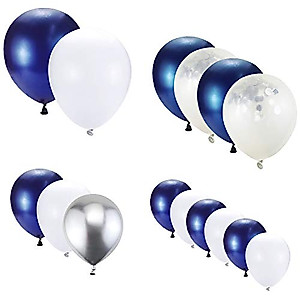 BigNc 132 Pieces Blue Balloons Garland Kit, White Blue Silver and Blue Confetti Latex Balloons Arch for Party Wedding Birthday Decoration