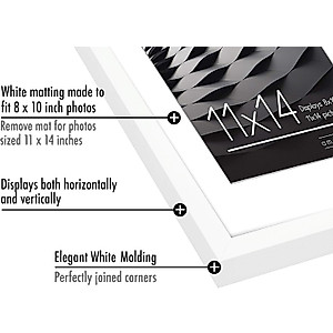 Americanflat 11x14 Picture Frame with Shatter-Resistant Glass - Use as 8x10 Frame with Mat or 11x14 Frame Without Mat - Streamline Collection - Thin Photo Frame for Wall Display - White