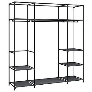 Hzuaneri Closet Wardrobe, 64-inch Portable Closet for Bedroom, 3 Clothes Rail with 9 Compartments Shelves, Freestanding Clothes Storage Organizer for Cloakroom, Black WH0203