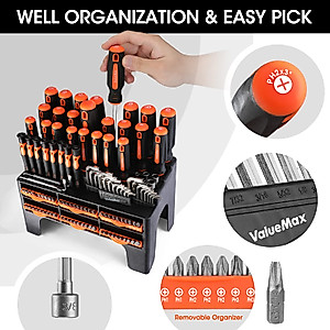 ValueMax 126PC Magnetic Screwdriver Set with Plastic Racking Organizer, Magnetizer Demagnetizer, DIY Tools & Equipment for Men Women Mechanic, Herramientas Tool Bit Kit Home Improvement Gift