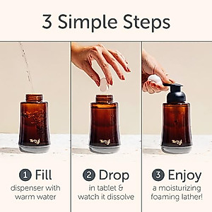 Tirtyl Hand Soap Duo Kit - 2 Amber Glass Foaming Dispensers + Storage Tin + 6 Tablet Refills (48 fl oz total - 6x 8 fl oz) - NEW Formula - Compostable Packaging - Variety Fragrances