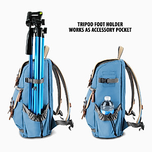 GOgroove Mid-Size Camera Backpacks for Photographers - DSLR Camera Backpack with Tablet Compartment, Accessory Storage, Tripod Holder, Rain Cover Small Camera Bag for DSLR Camera and More (Blue)