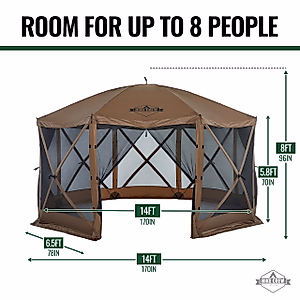 Hike Crew Extra Large 14.5’ x 14.5’ Pop-Up Gazebo Screen Tent | Screened 8-Sided Instant Outdoor Canopy Shelter w/Stakes, Ropes & Carry Bag for Camping, Sports, Picnic Table | UV Resistant SPF 50+