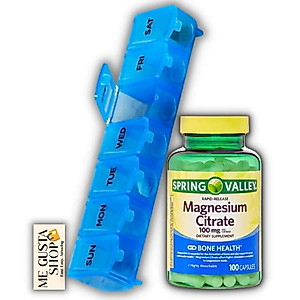 Spring Valley Magnesium Citrate Rapid-Release Dietary Supplement, Highly Absorption for Bone Health 100 Count Includes Asstd Collor Pill Organizer + Me Gustas Sticker (2Itens)