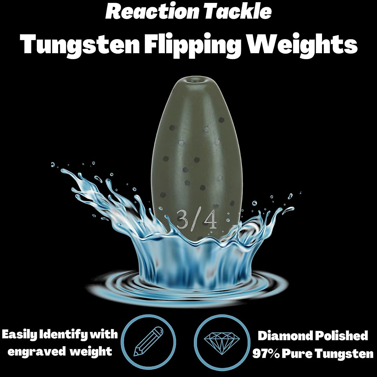 Reaction Tackle Tungsten Flipping Weights Sinkers - 3/8 Never Chip Green Pumpkin