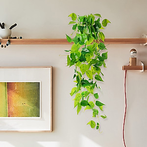 BACAMA Artificial Hanging Plants in White Pot Fake Greenery Vines Decor with Rope for Office Garden Home Wedding Room Decorations 1PCS