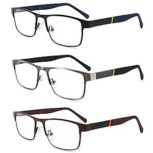 3-Pack Reading Glasses for Men Blue Light Blocking Trendy Metal Frame Computer Readers Antieye Strain/glare Uv Ray Filter Eyeglasses(+2.0 magnification Strength)