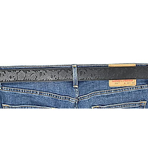 BC Belts Womens Leather Belt Strap with Embossed Western Flowers Pattern 1.5" Wide with Snaps (Black-L)