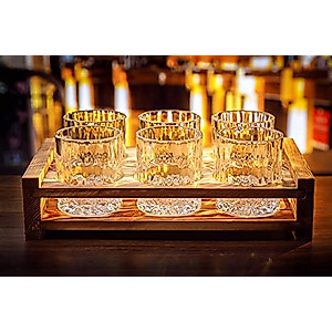 Mloxy Whiskey Glass Server Universal | Drink Carrier Six Glass Holder| Rustic Wood Bar Serving Tray | Server Tray for Home & Bars | 13.5x8x3” Bar Tray | Whiskey Serving Tray | Drink Caddy