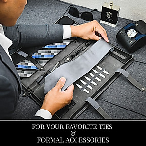 Tie Case Travel Organizer for Men - with Bonus Cufflinks Storage, Collar Stays Slots, Pocket for Small Jewelry - Graphite Black Motif