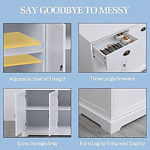 EROMMY White Buffet Cabinet with Storage, Kitchen Sideboard with 3 Doors & 3 Drawers, Farmhouse Buffet Server Bar Cabinet Console Table for Dining Living Room, White