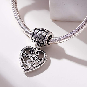 Grandma Heart Charms Authentic 925 Sterling Silver Family Love Charm for Pandora European Bracelet (Dangle) (Grandma Heart Dangle)