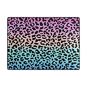 ALAZA Pink Blue Leopard Print Non Slip Area Rug 4' x 5' for Living Dinning Room Bedroom Kitchen Hallway Office Modern Home Decorative