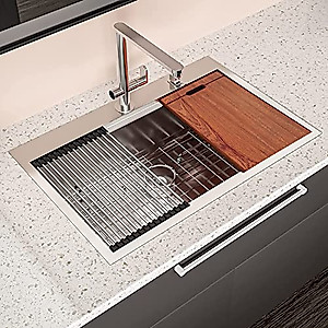 Mocoloo Stainless Steel Drop In Kitchen Sinks 28 x 22 Inch Single Bowl Kitchen Sink Ledge Workstation Topmount 16 Gauge All In One 10" Deep Sinks