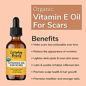 Organic Vitamin E Oil for Scars - All Natural & Vegan Skin Moisturizer 1oz - Light and Unscented Great for Scars After Surgery - Reduce Wrinkles, Anti Aging, Lighten Dark Spots - Face, Skin & All Over